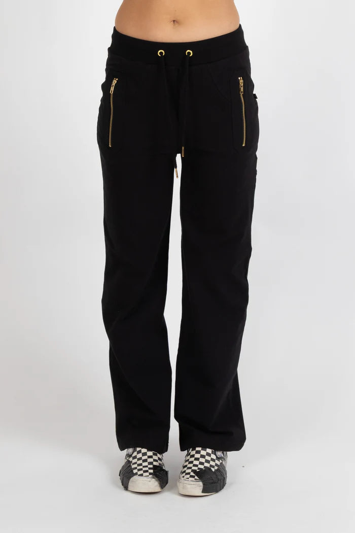 Loose Leg Escape Trackies - Black/Gold Zips – allaboutagirl