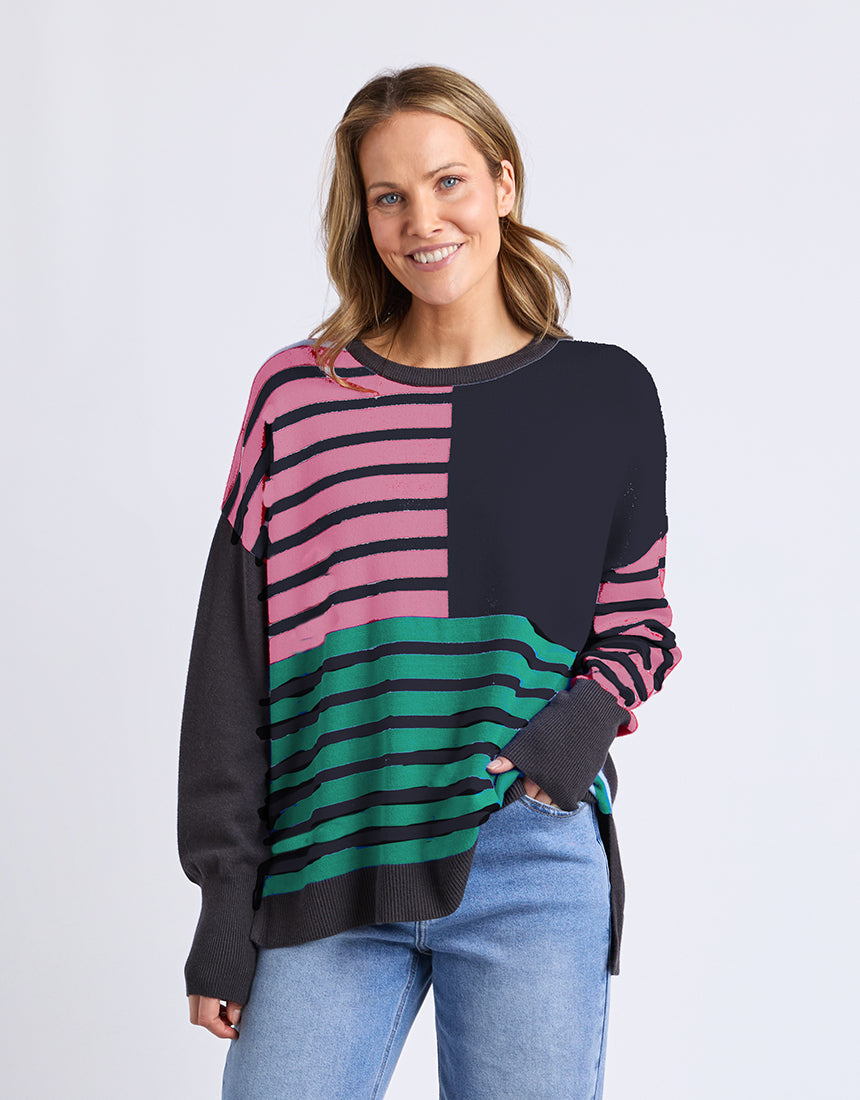 Effie Mixed Knit - Pink/Turquoise/Navy Stripes – allaboutagirl