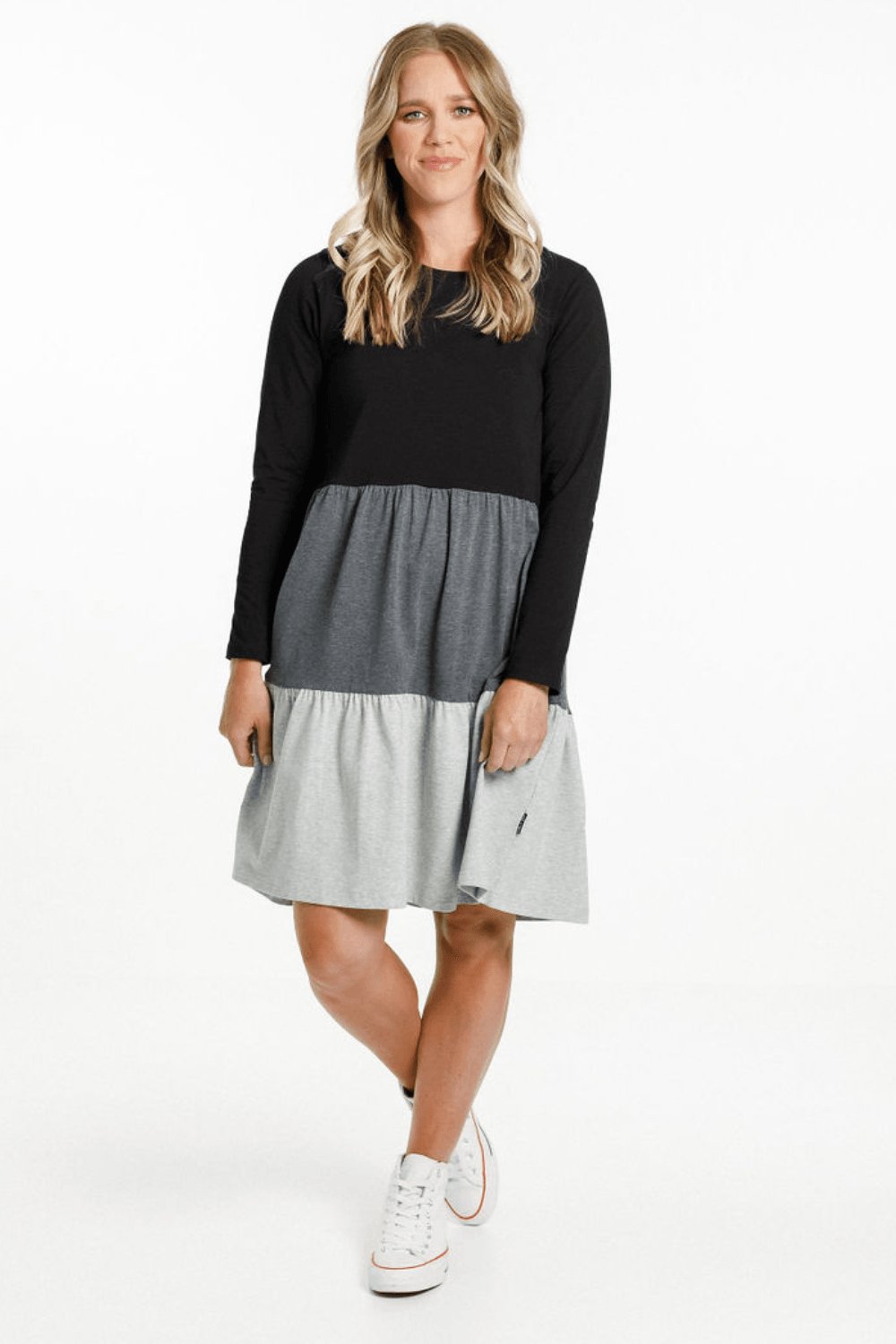 Kylie Long Sleeve Dress - Charcoal/Black – allaboutagirl