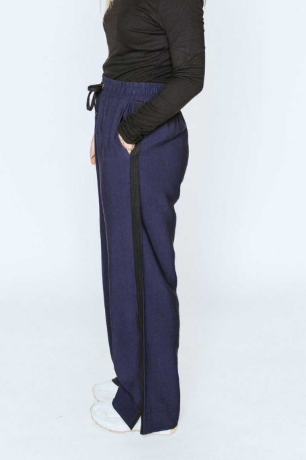 Indiana Wide Leg Pants - Navy With Black Stripe – allaboutagirl