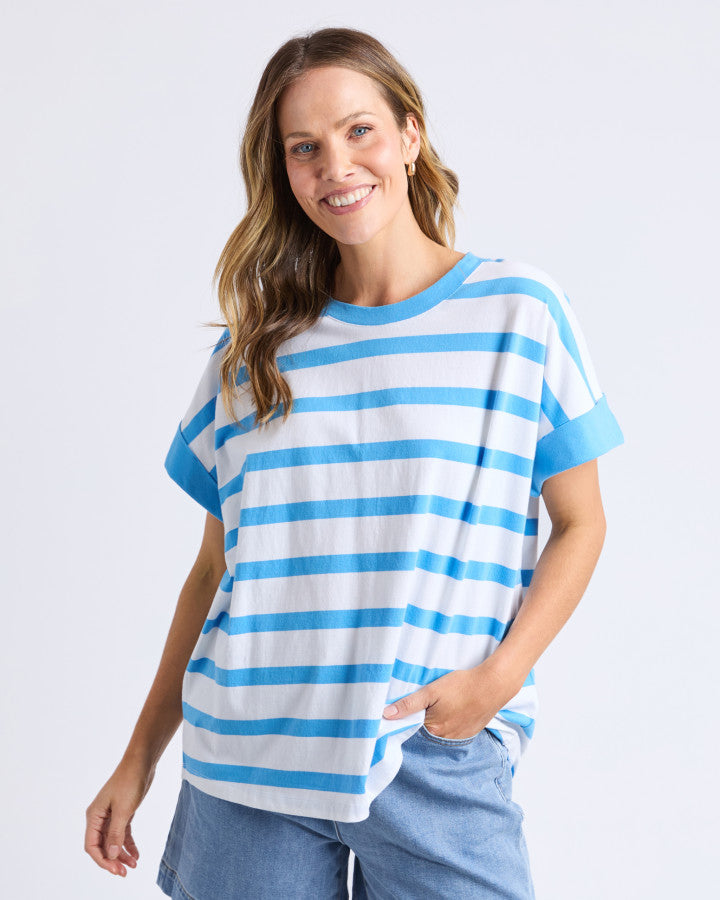 Maddison Tee Shirt - Azure Blue/White Stripe – allaboutagirl