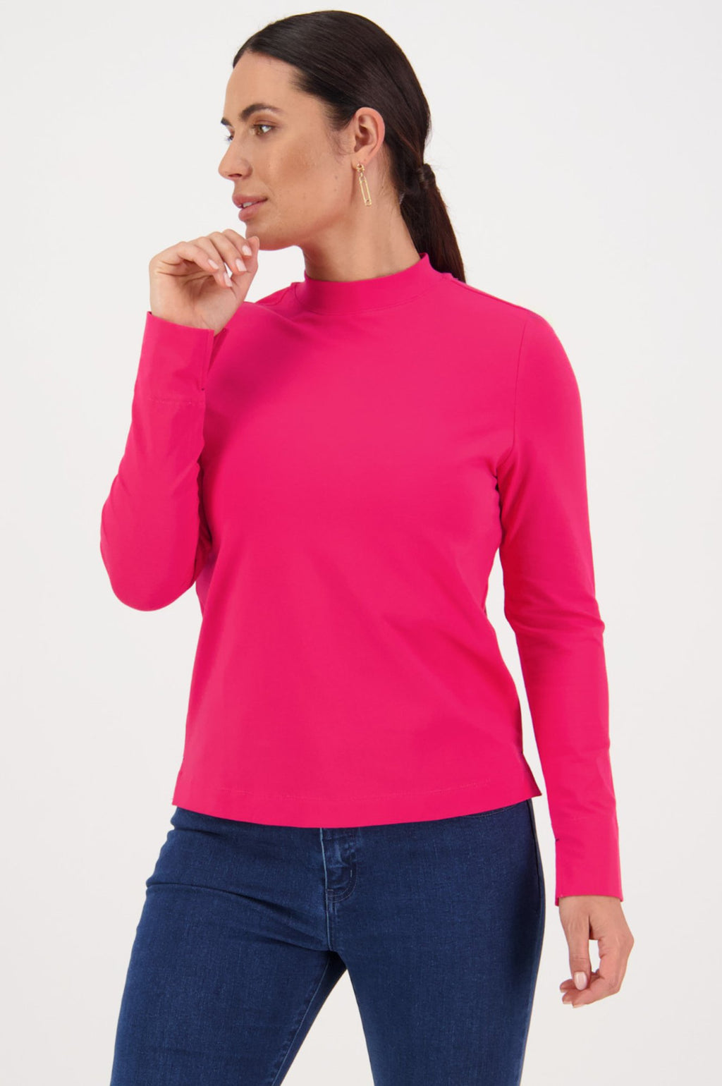 High Neck Top with Side Split - Hot Pink – allaboutagirl